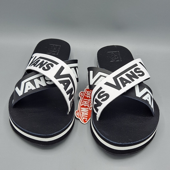 Vans | Shoes | New Womens Vans Cross Strap Black White Sandal Flip ...